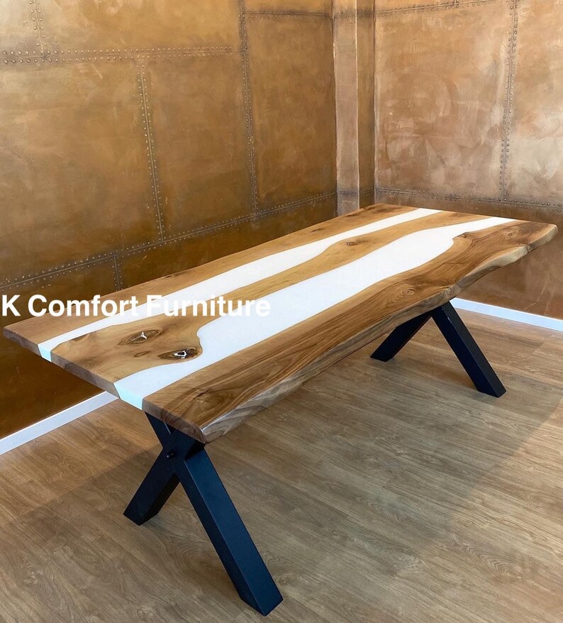 White Epoxy Centre Table, Live Edge Wooden Table, Epoxy River , Natural ...