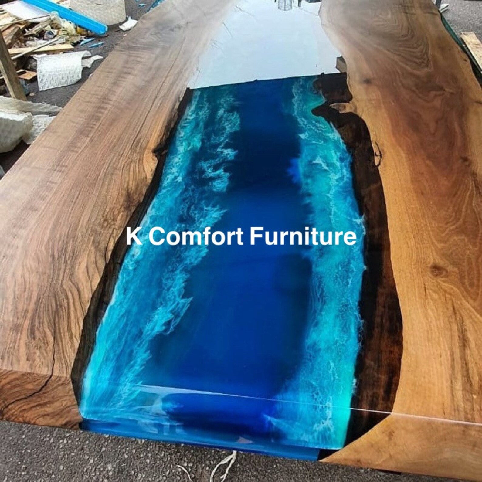 Blue Wave Epoxy Table / Live Edge Table /epoxy Ocean River / Natural ...