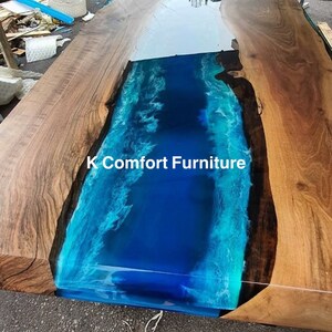 Blue Wave Epoxy Table / Live Edge Table /epoxy Ocean River / Natural ...