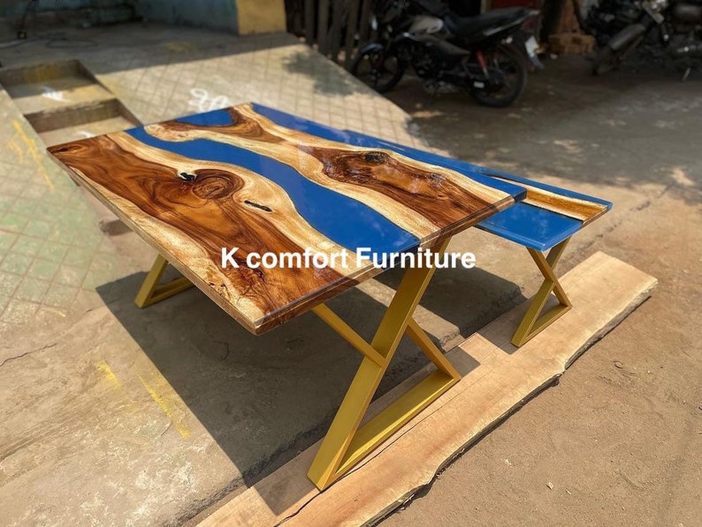 Solid Blue Epoxy Table, Live Edge Table , Epoxy Ocean River Table ...