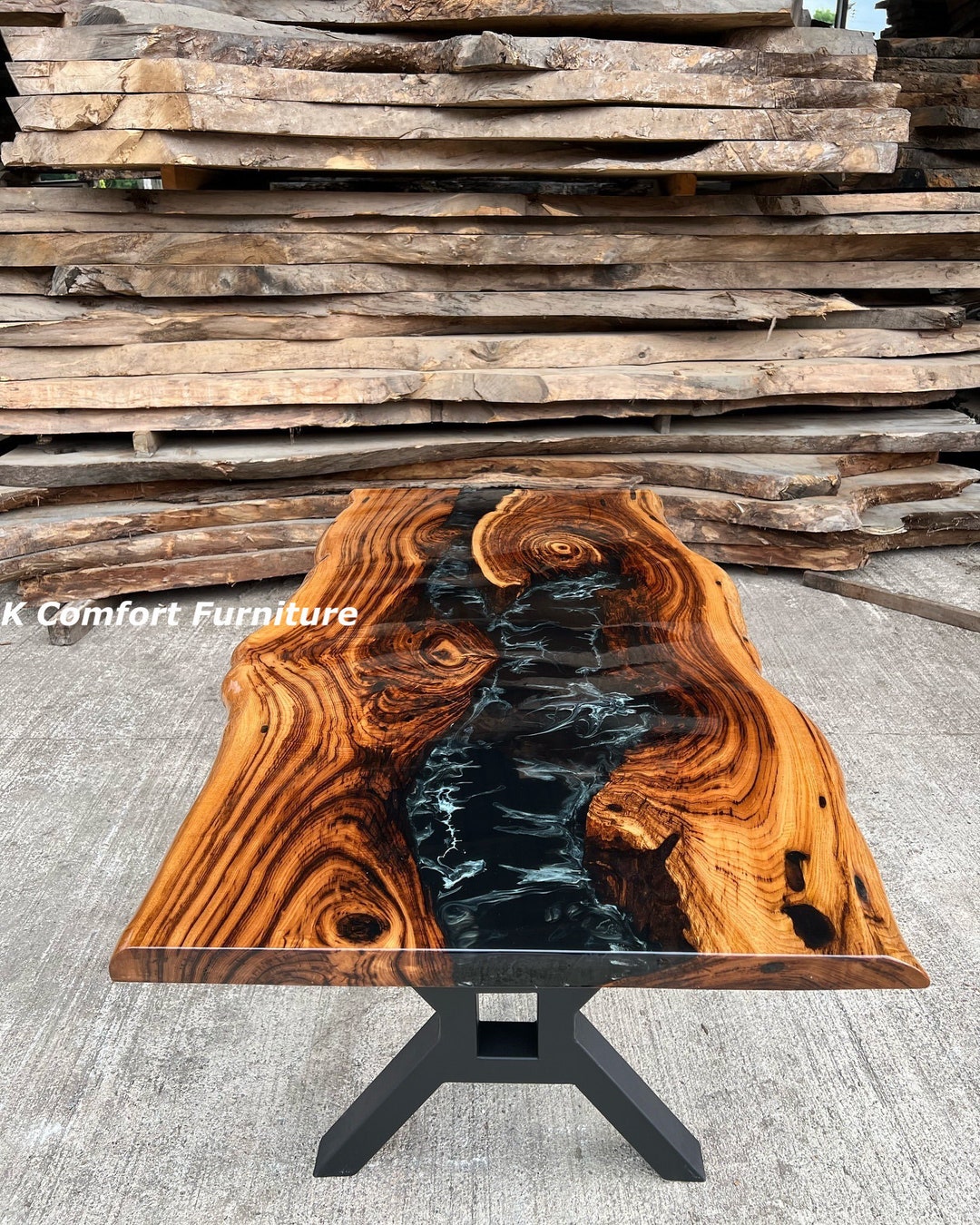 Luxury Black Waves Epoxy River Table/ Live Edge Wooden Table/ Epoxy ...