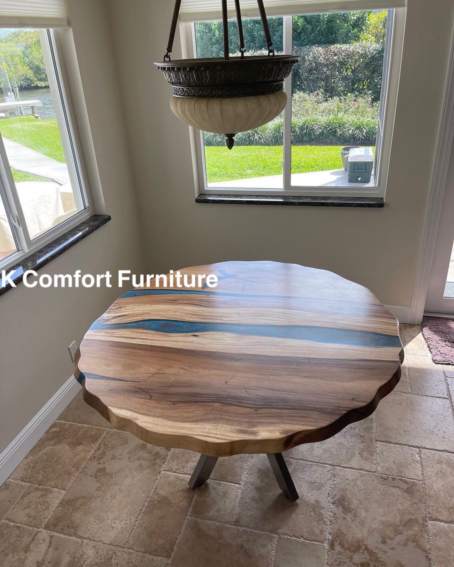 Blue Round Epoxy Table Live Edge Wooden Table Epoxy Ocean - Etsy