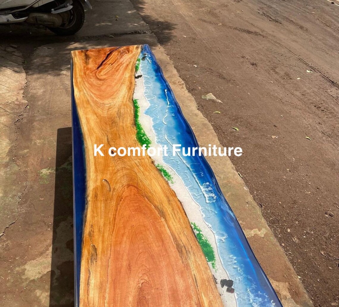 Blue Ocean Sea Table, Live Edge Wooden Table , Epoxy Ocean River Table ...