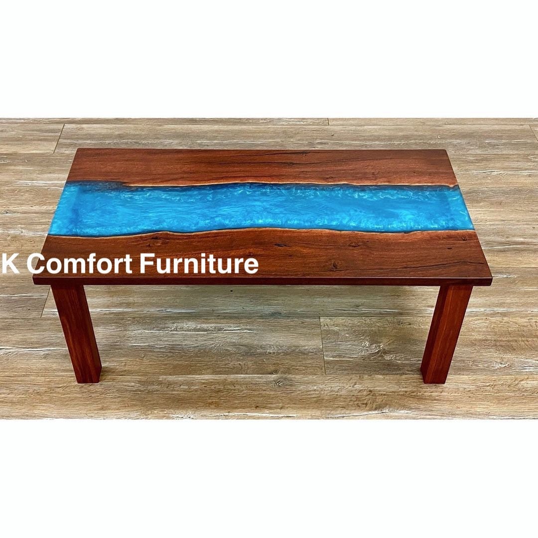 Blue Epoxy Table, Live Edge Wooden Table, Epoxy River Table , Natural ...
