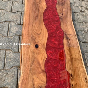 Red Epoxy River Table/ Live Edge Wooden Table/ Epoxy Ocean River Table ...
