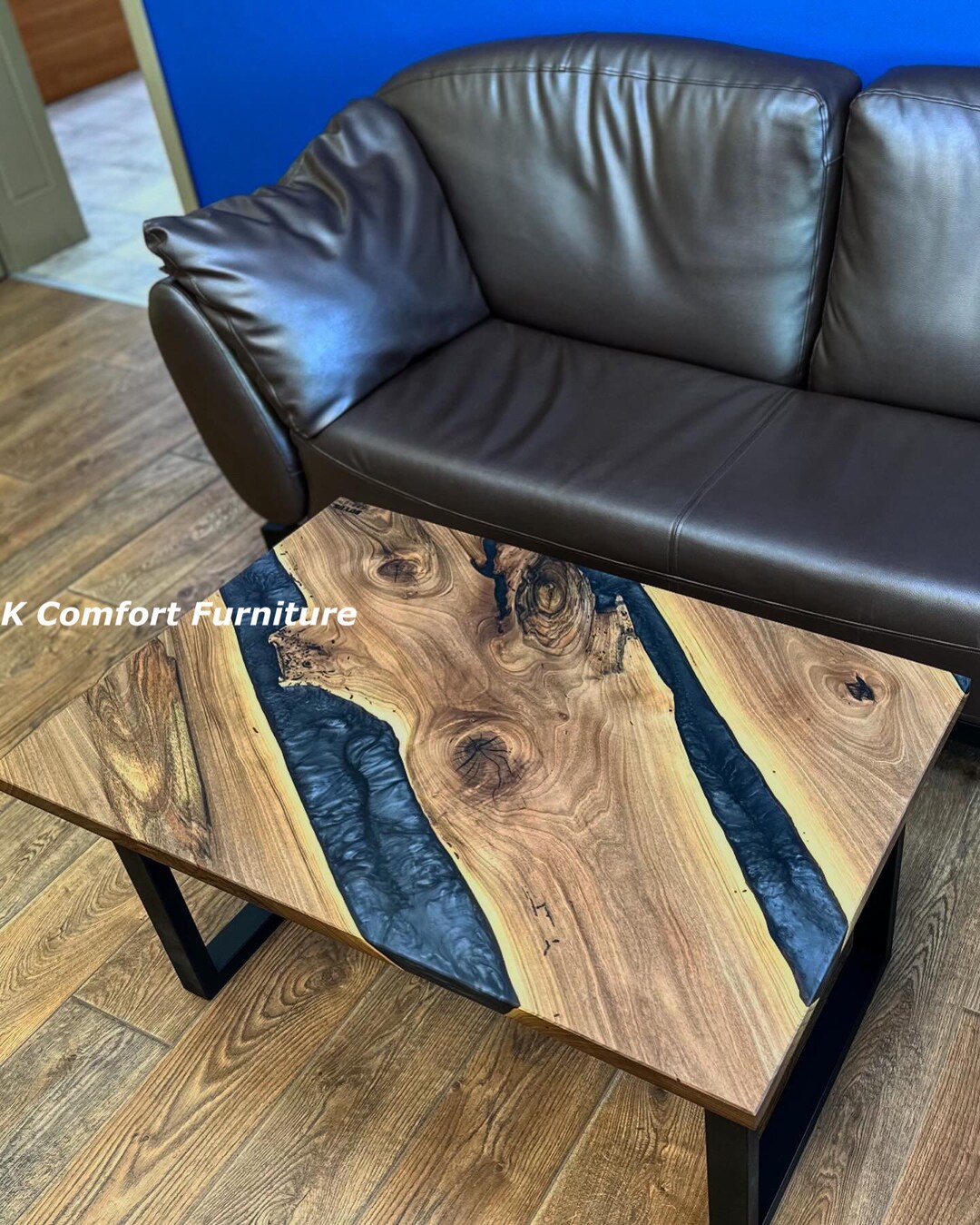 Luxury Black Swirl Epoxy Table/ Live Edge Wooden Table/ Epoxy River ...