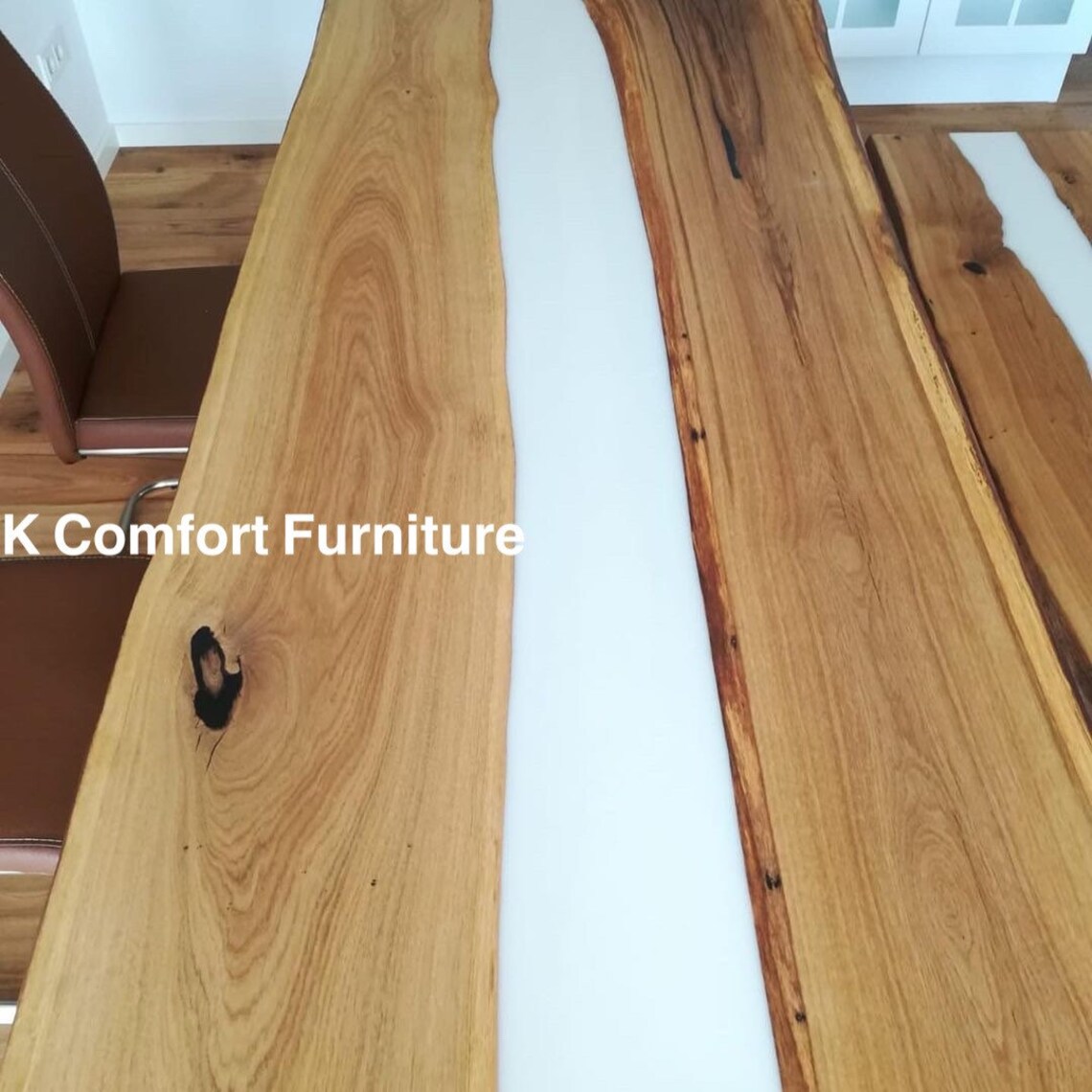 White Epoxy Study Table Live Edge Table Ocean River Table - Etsy