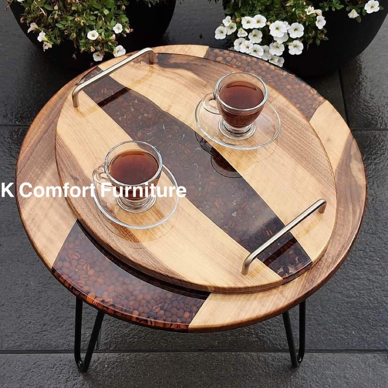 Coffee Beans Round Epoxy Table , Live Edge Table, Epoxy Ocean River ...