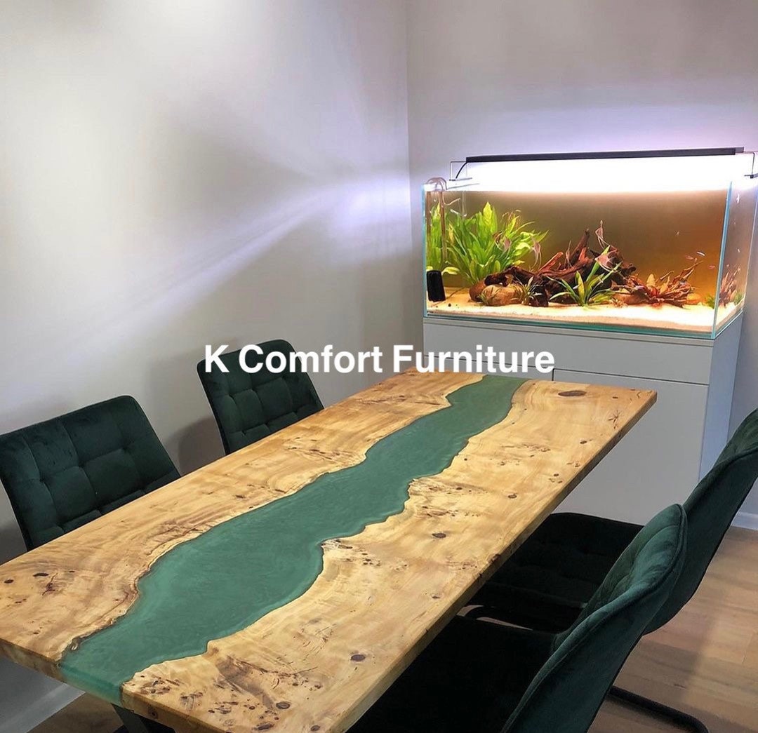 Green Office Table , Live Edge Table, Epoxy Ocean River Table , Natural ...