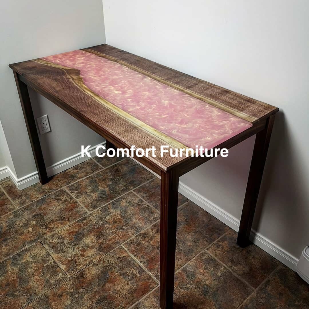 Pink Epoxy Table, Live Edge Table , Epoxy Ocean River ,natural Wood ...