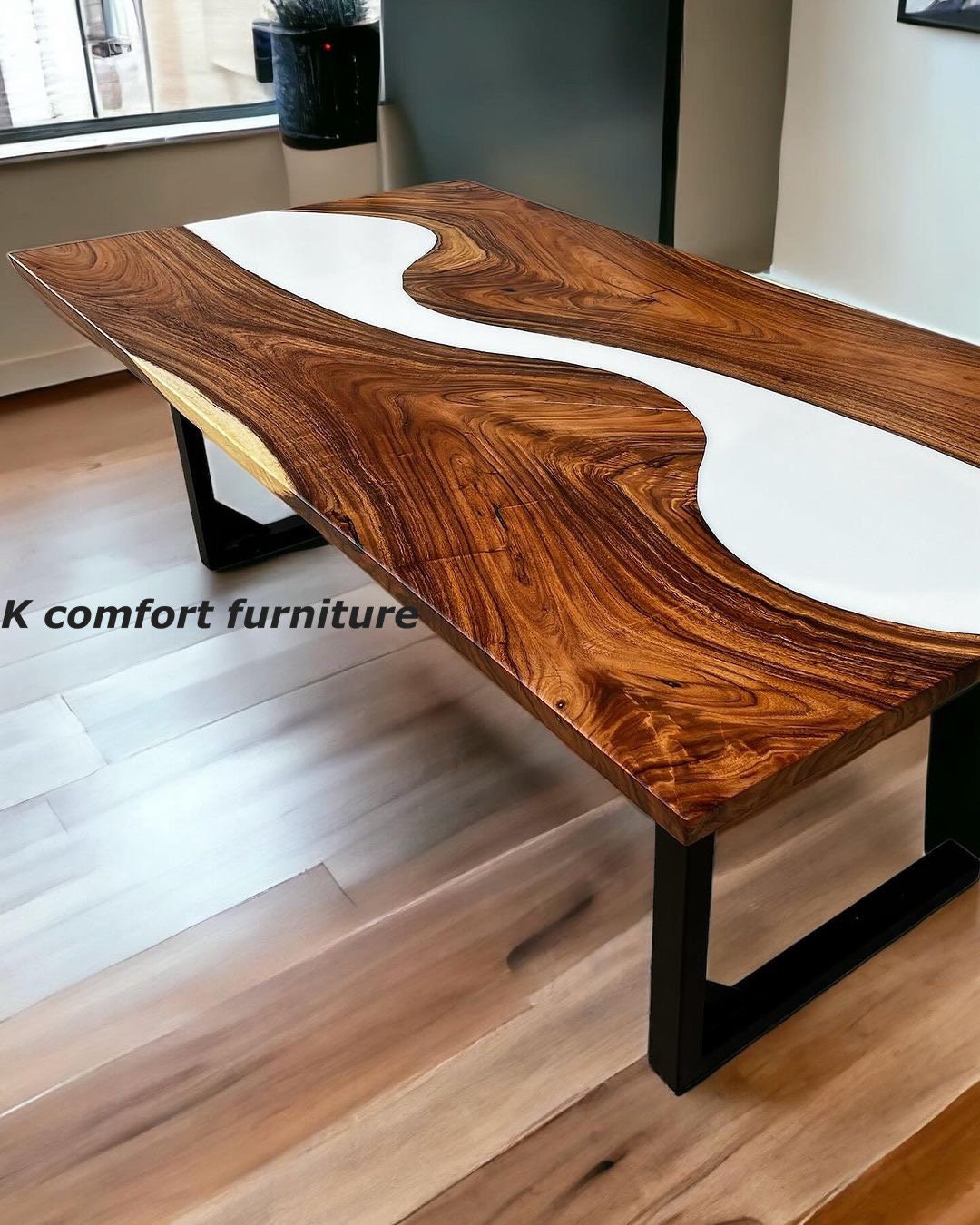 White Luxury Epoxy Table, Live Edge Wooden Table, Epoxy River , Natural ...