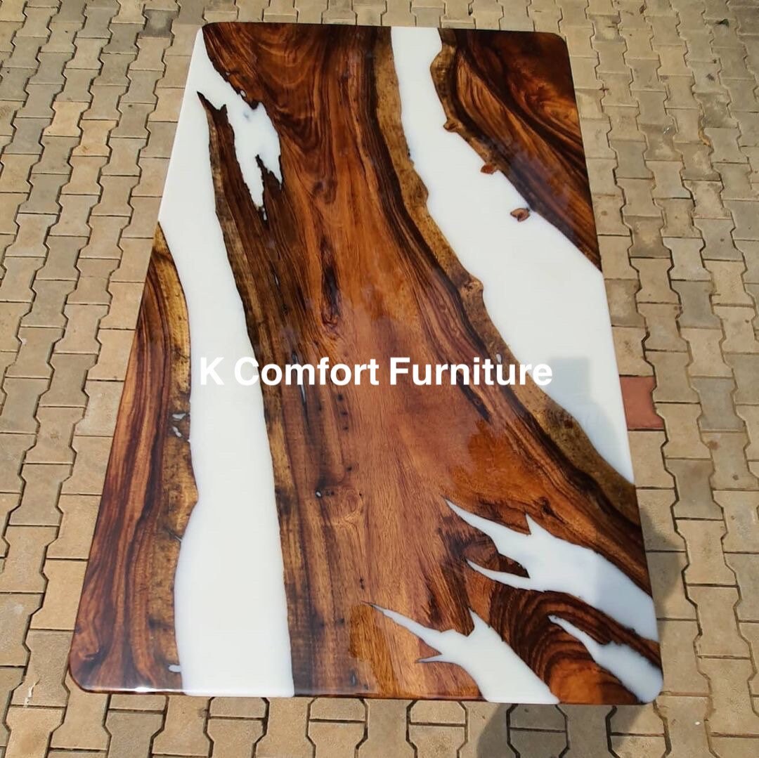 White Epoxy Table, Live Edge Wooden Table, Epoxy River , Natural Wood ...