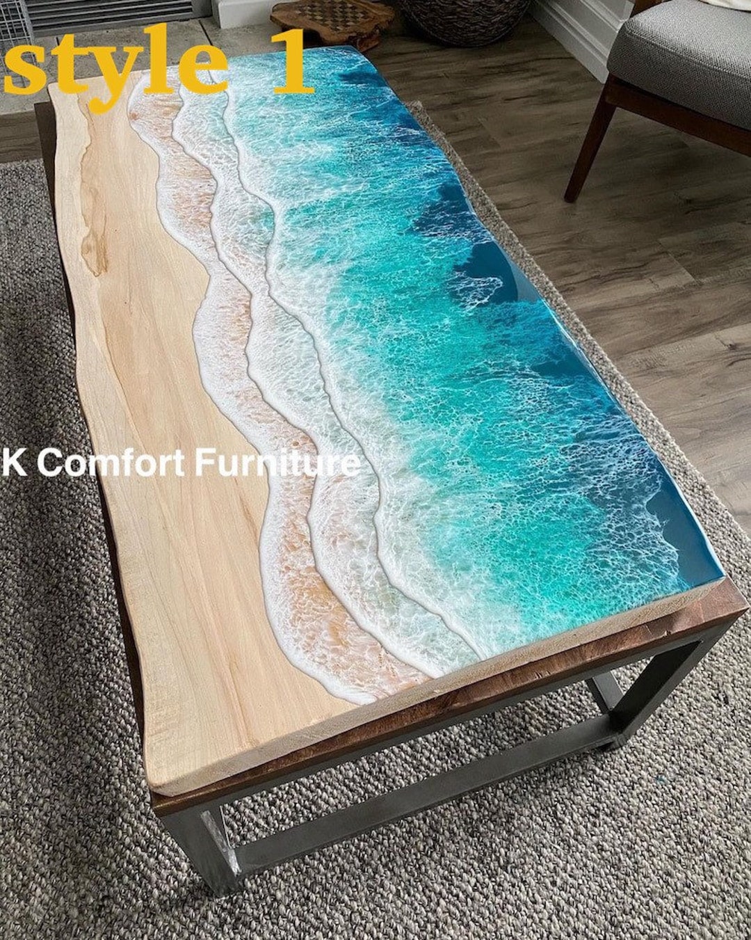Sea Waves Epoxy Table/epoxy Ocean Table/live Edge Table / Walnut Wood ...