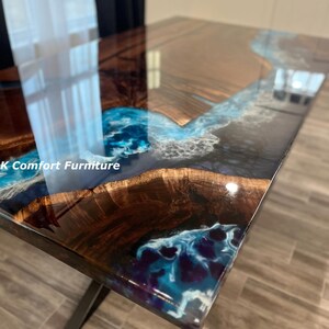 Blue Ocean Epoxy Table/ Live Edge Wooden Table/ Epoxy Sea Waves Table ...