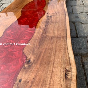 Red Epoxy River Table/ Live Edge Wooden Table/ Epoxy Ocean River Table ...
