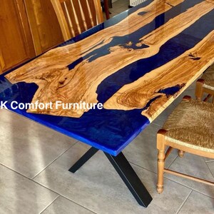 Blue Swirl Epoxy Table, Live Edge Table , Epoxy Ocean River, Natural ...