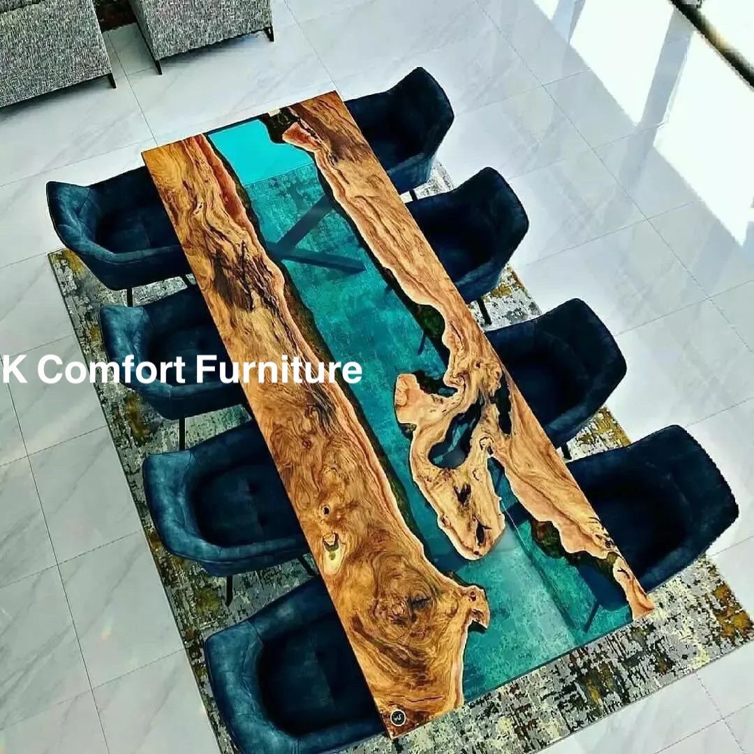 Light Blue Epoxy Table Live Edge Table Epoxy Ocean River - Etsy