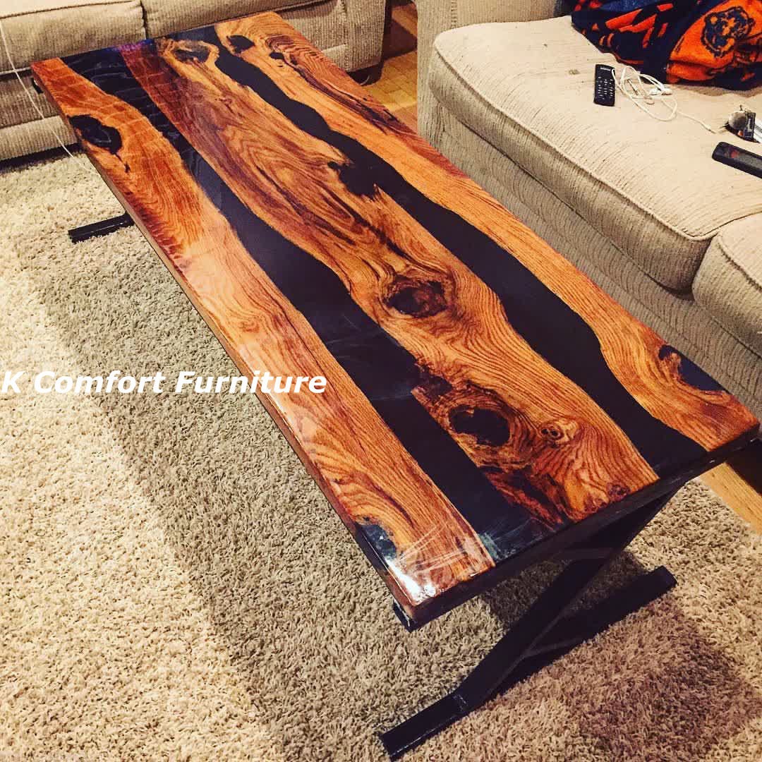 Black Epoxy River Table/live Edge Wooden Table/epoxy Black River ...