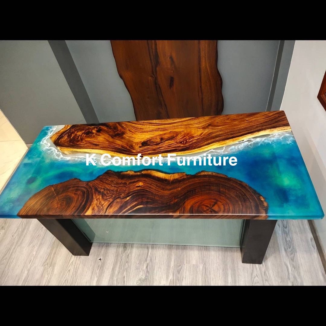 Ocean Office Table Live Edge Wooden Table Epoxy Ocean River - Etsy