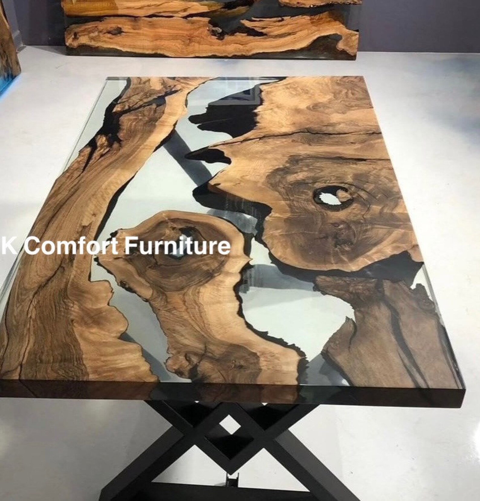 Clear Transparent Epoxy Table, Live Edge Table , Epoxy Ocean River ...