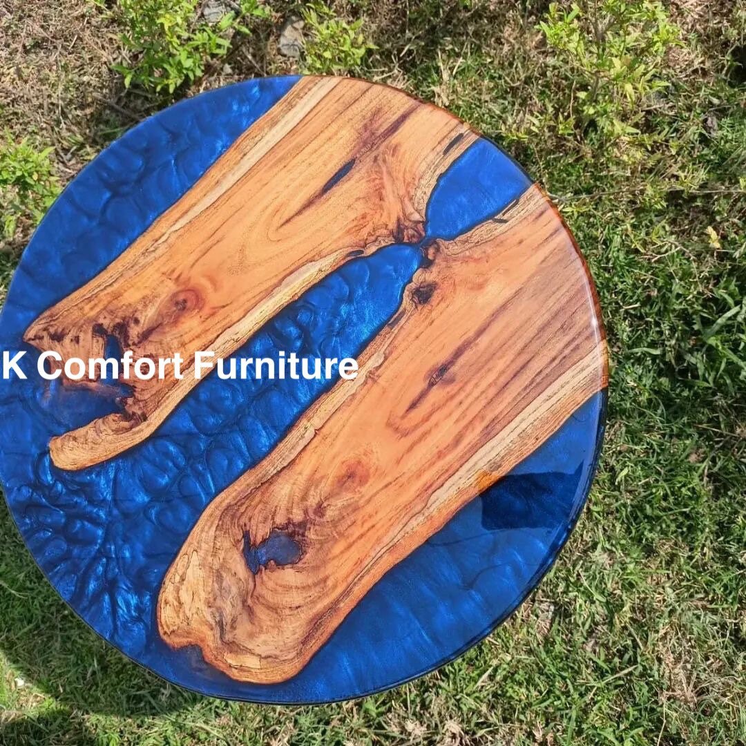 Blue Swirl Round Epoxy Table , Live Edge Wooden Table, Epoxy Ocean ...