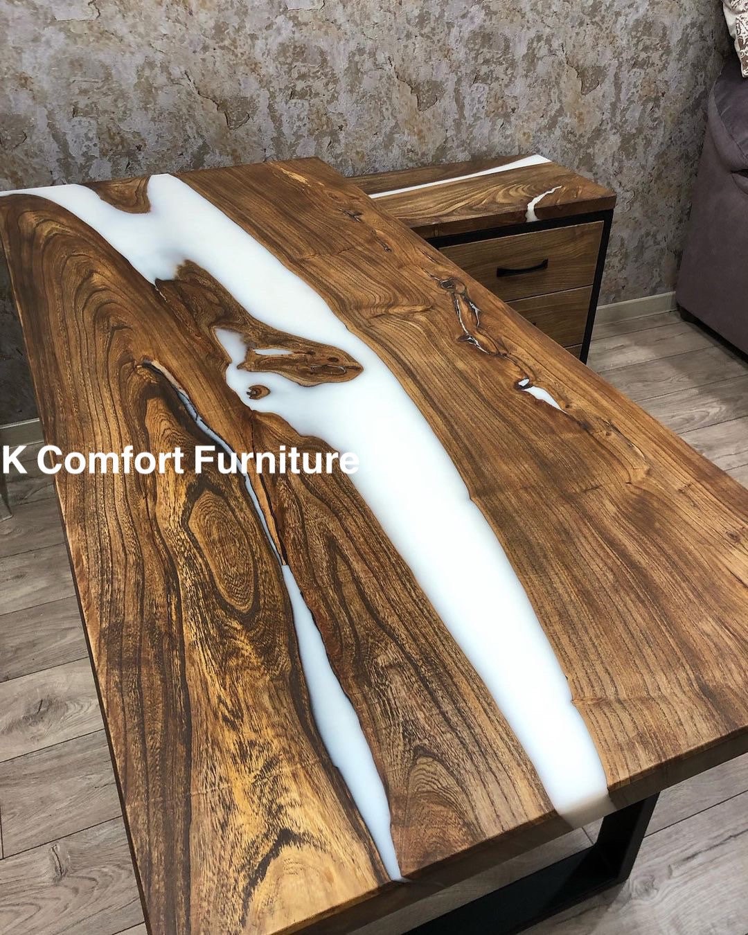 White Epoxy Table , Live Edge Wooden Table, Epoxy River , Natural Wood ...