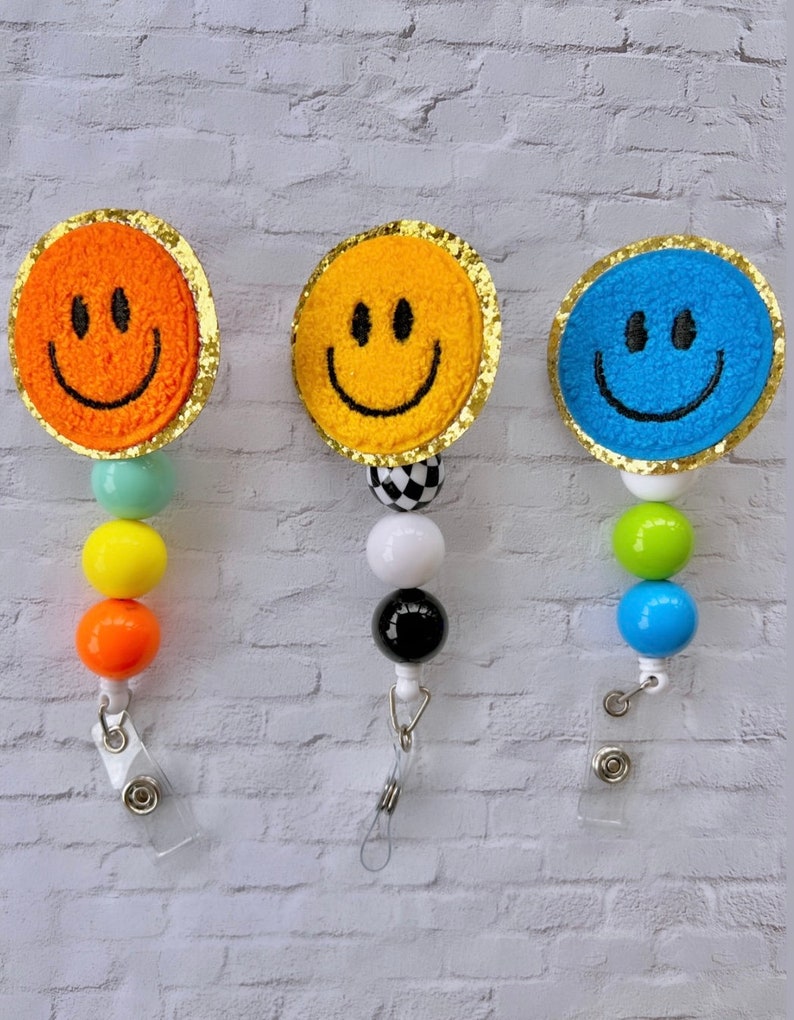 Retro Stoney Clover Inspired Beaded Smiley Face Badge Reels - Etsy