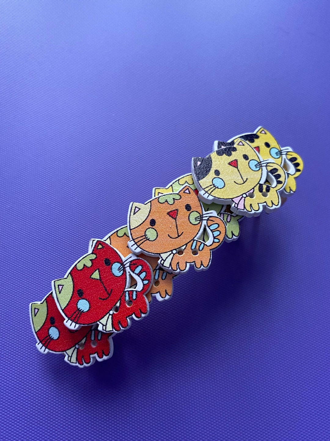 FRENCH BARRETTE With Wooden Cartoon Cats. the Barrette Has a - Etsy