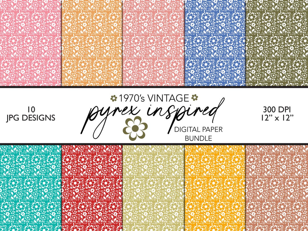 Vintage Pyrex Digital Paper, 70s Digital Paper, Floral Digital Paper ...