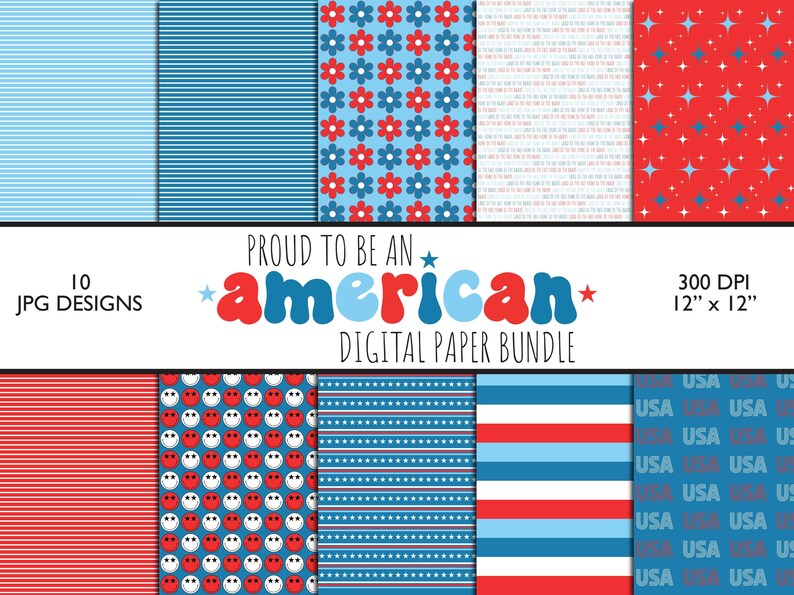 Patriotic Digital Paper, Digital Paper Bundle, 4th of July Background ...