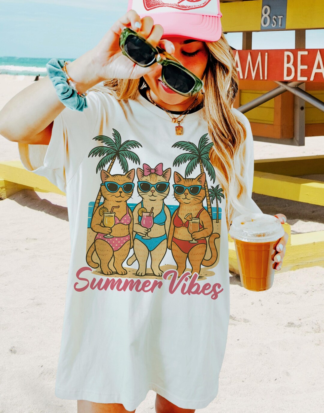 Summer Vibes Cat PNG, Beach Cats Sublimation Design, Cute Retro Summer ...