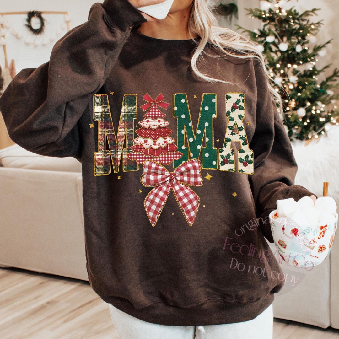 Vintage Mama Christmas, Patchwork Christmas Mom Design, Plaid Png ...
