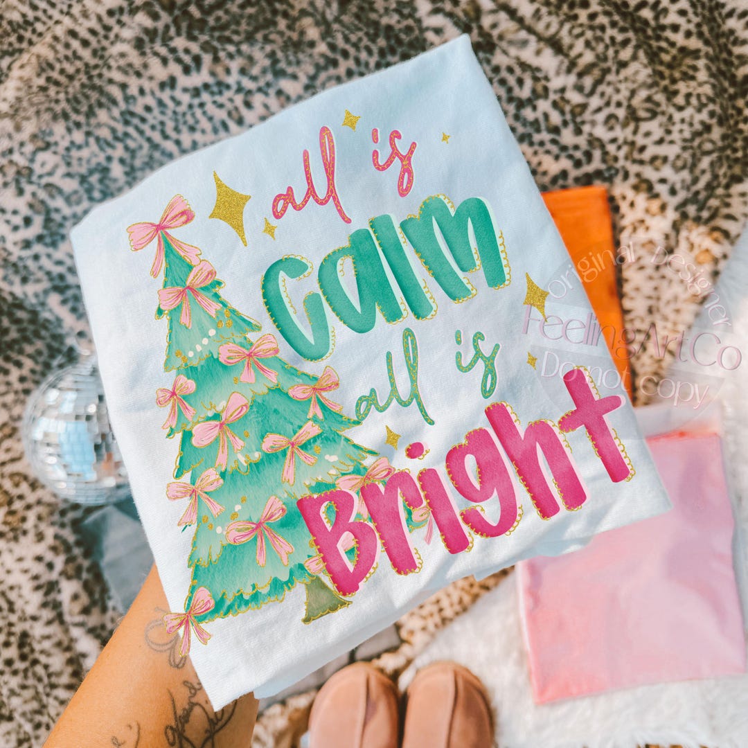Preppy All is Calm All is Bright PNG Coquette Christmas Tree Design ...