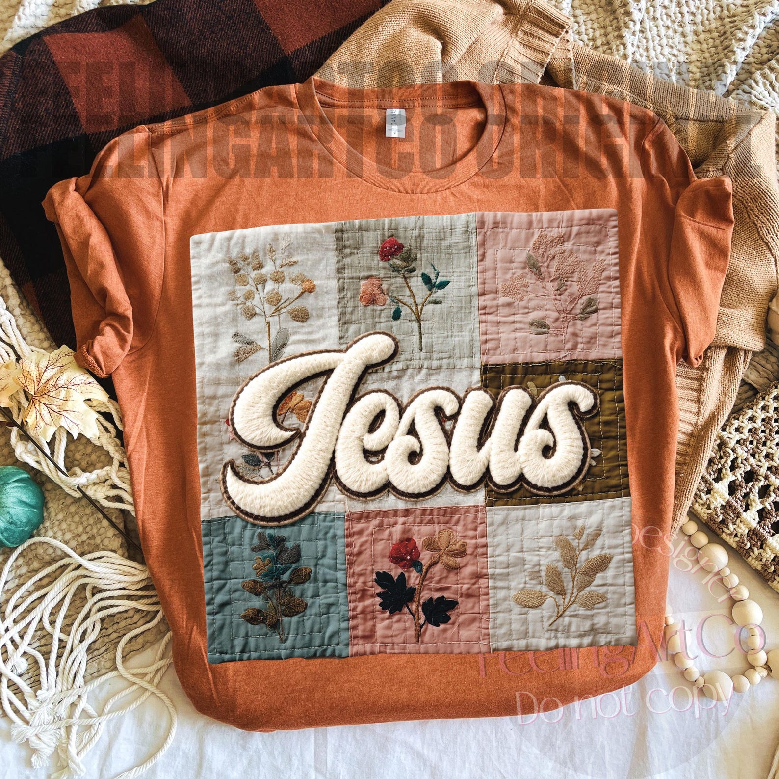 Jesus Patchwork Quilt Style PNG, Floral Christian Faith Design, Jesus ...