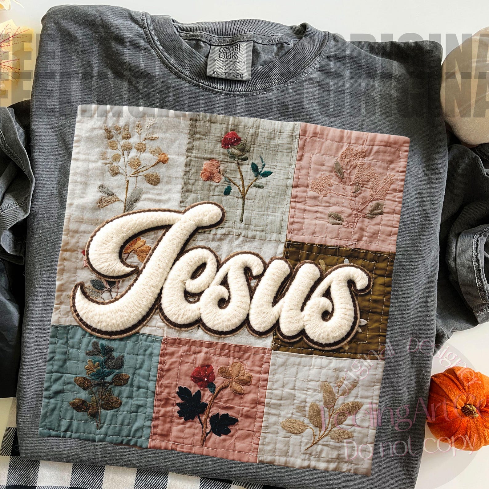 Jesus Patchwork Quilt Style PNG, Floral Christian Faith Design, Jesus ...