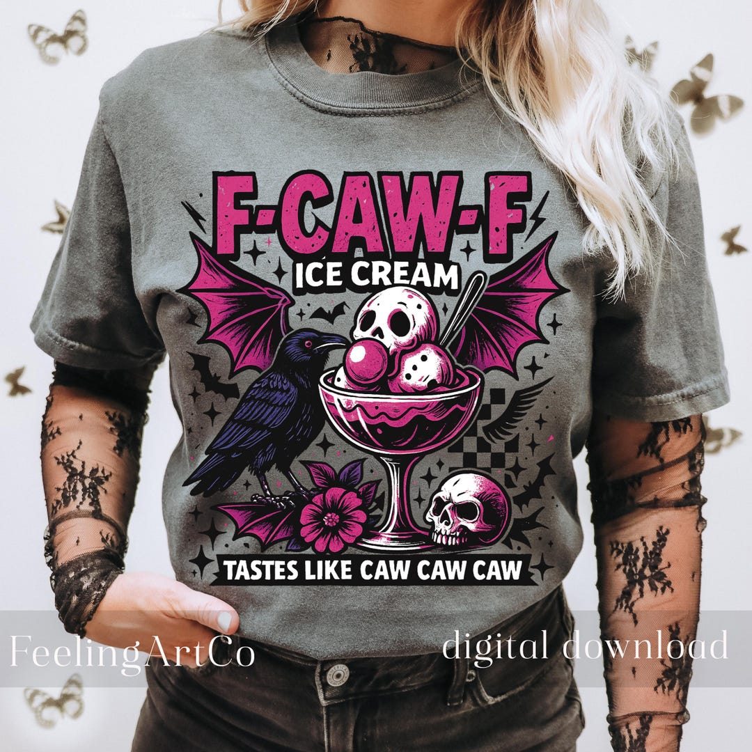 F-CAW-F Ice Cream PNG, Funny Gothic Halloween Raven Skull Design ...