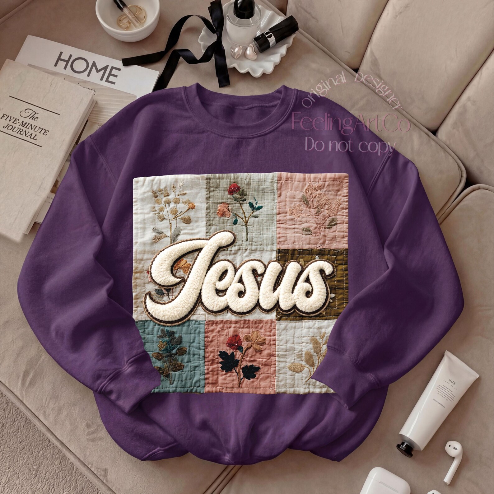 Jesus Patchwork Quilt Style PNG, Floral Christian Faith Design, Jesus ...