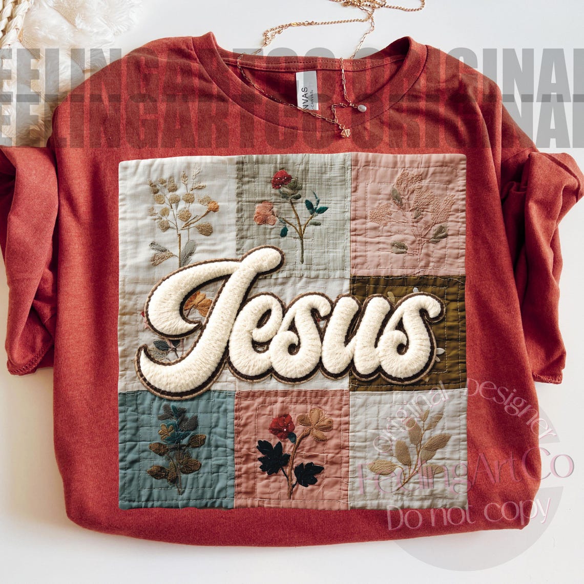 Jesus Patchwork Quilt Style PNG, Floral Christian Faith Design, Jesus ...