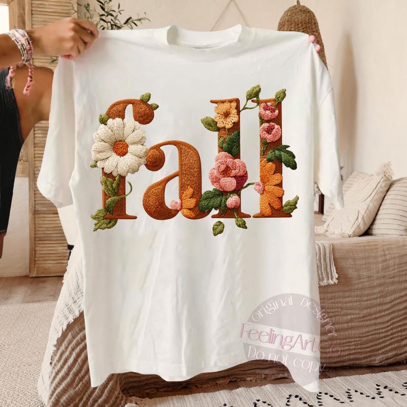Fall Floral Embroidery PNG, Cozy Autumn Flowers Lettering, Retro ...