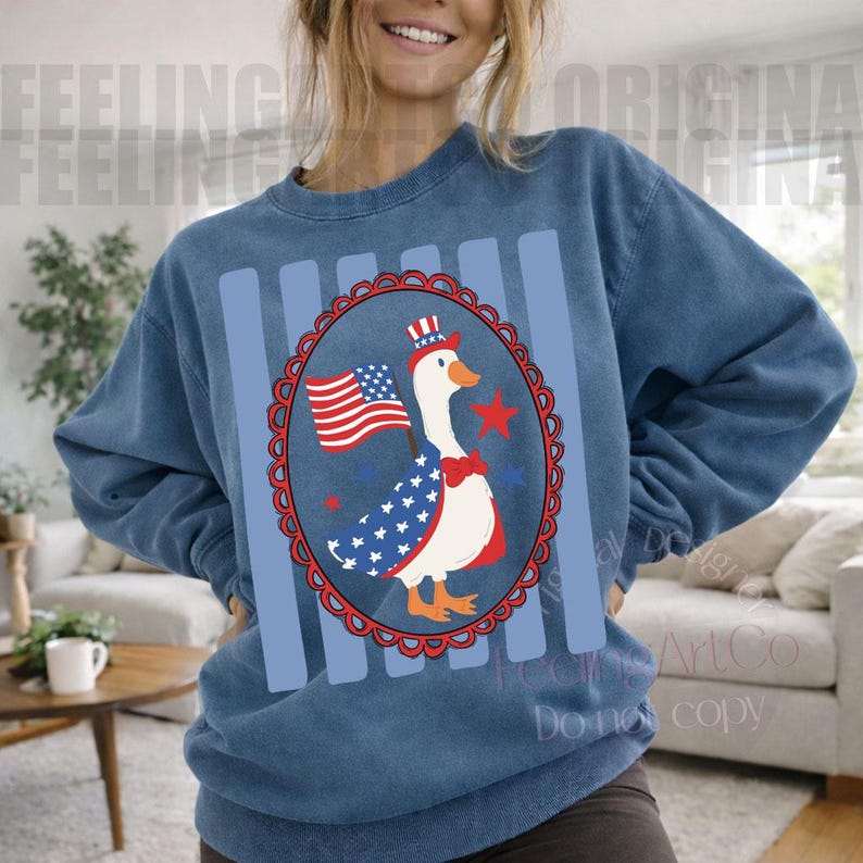 Preppy Patriotic Goose PNG, 4th of July Americana Shirt Design, Cute ...