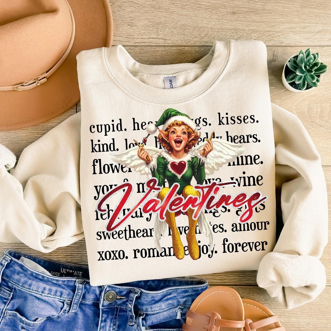 Valentines Day Elf PNG, Cupid Elf With Wings and Red Heart, Festive ...