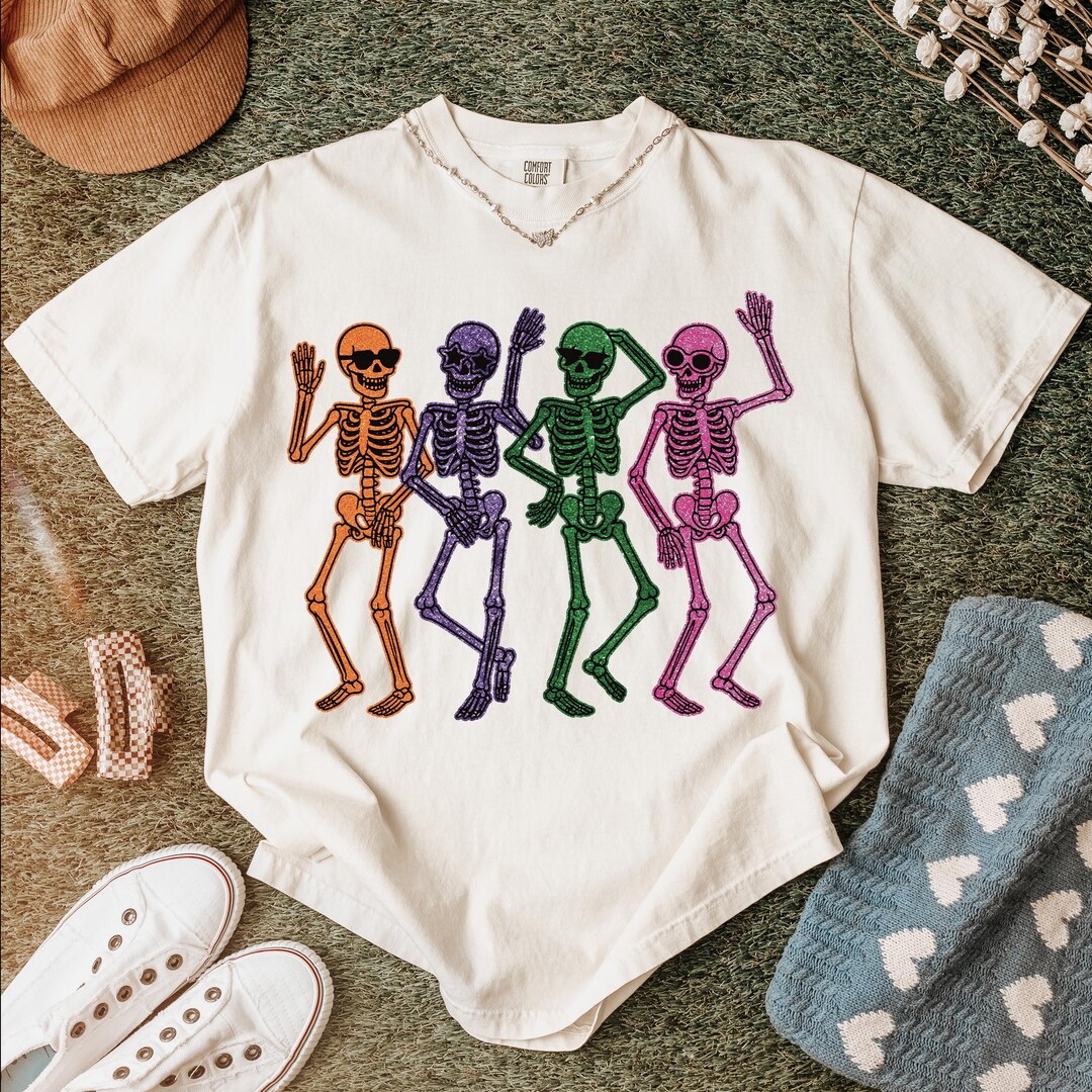 Colorful Dancing Skeletons PNG, Retro Neon Halloween Sublimation, Funny ...