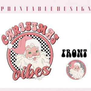 Retro Christmas Vibes Png Checkered Pink Santa Claus Png - Etsy