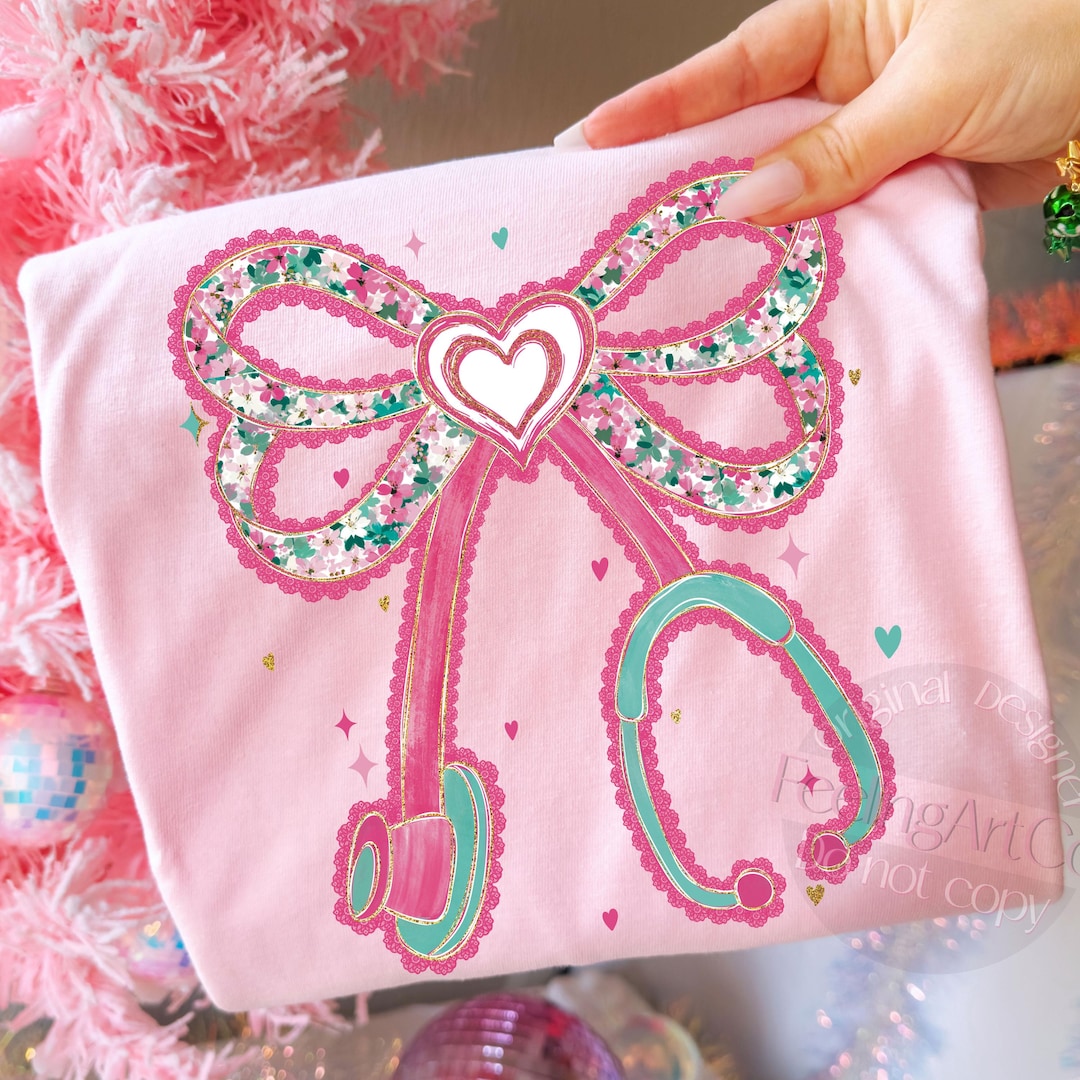 Nurse Stethoscope Bow PNG, Coquette Valentine Stethoscope Design, Pink ...