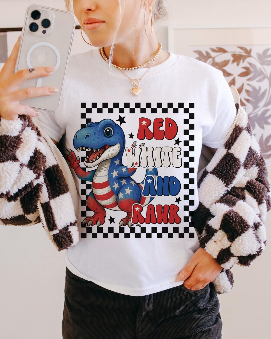 Red White and Rawr Dinosaur PNG, 4th of July Kid Shirt Design ...
