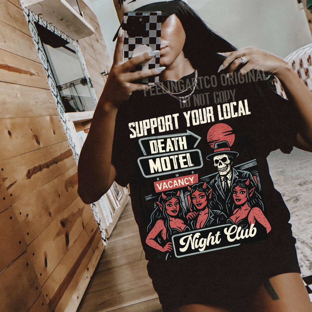 Support Your Local Death Motel PNG, Retro Devil Girl Halloween Design ...