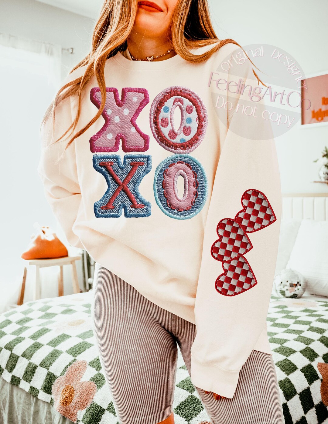 XOXO Valentine PNG, Embroidered Patch Letter Design, Pink and Blue ...
