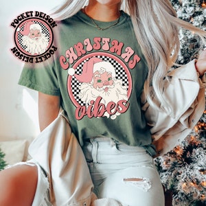 Retro Christmas Vibes Png Checkered Pink Santa Claus Png - Etsy