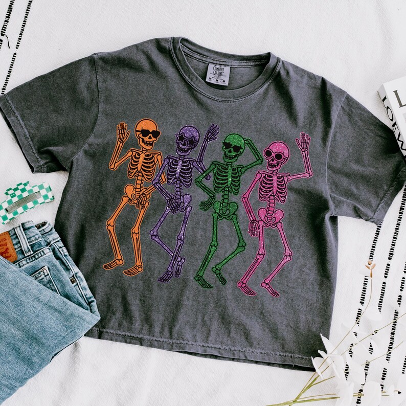 Colorful Dancing Skeletons PNG, Retro Neon Halloween Sublimation, Funny ...