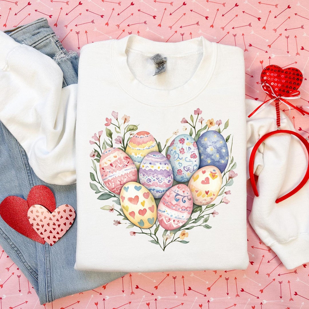 Easter Eggs in Heart Shaped Floral Arrangement, Hand-painted Pastel ...